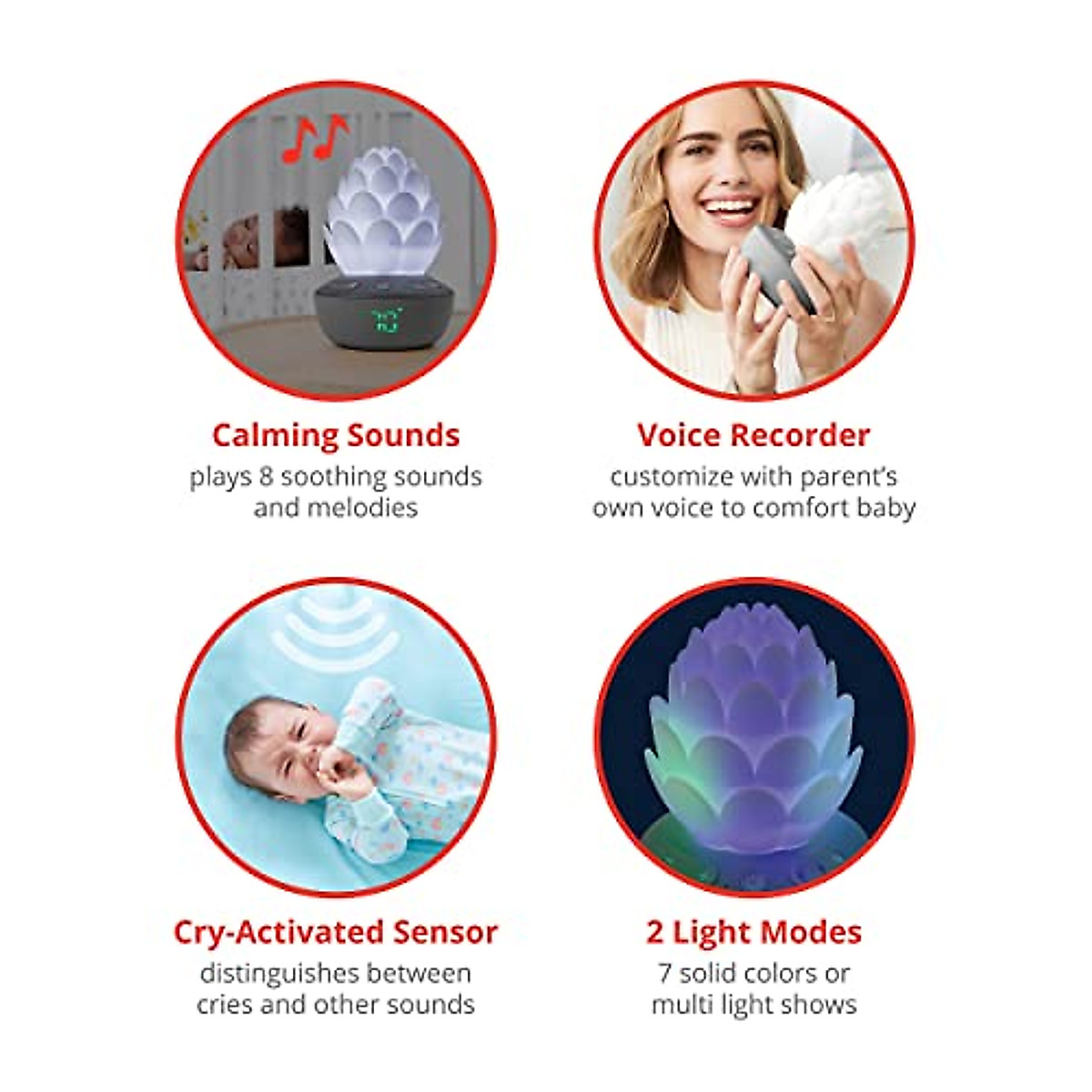 Skip Hop Baby Sound Machine, Cry Activated, Succulent Glow Soother, Grey White