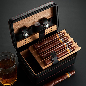 SEEJI Travel Cigar Humidor Box Case - Double Layer Design with Cedar Wood, Large Capacity for 8-10 Cigarsfor Father's Day and Christmas (Black)