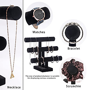 Pengup 3 Tier Bracelet Holder,Bracelet Display Stand,Black Velvet Jewelry Organizer Displays for Necklace Scrunchies Watches Hair Ties.