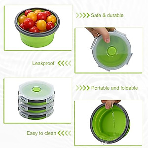 Jinei 24 Pcs Collapsible Food Storage Containers 12oz Silicone Round Collapsible Bowls Sets Foldable Silicone Lunch Box with Airtight Lid for Christmas Christian Charity Donation Supplies(Gray Green)