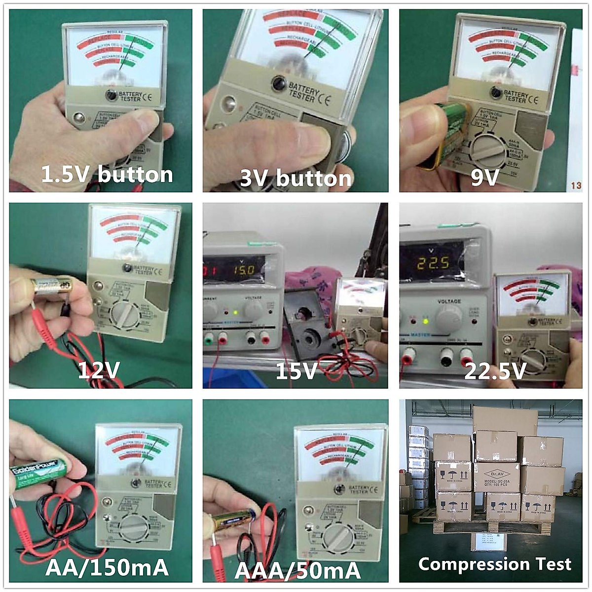 Battery Tester with Meter Electric Voltage Tester for AA AAA C D N Button Cell Batteries Battery Tester Checker