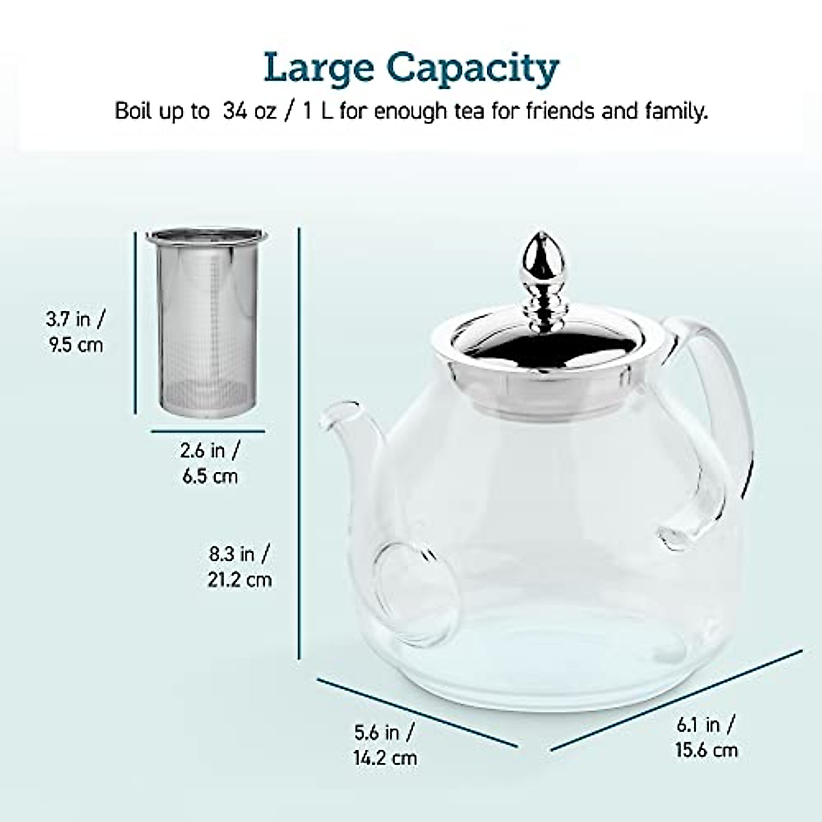 COSORI Glass Teapot Stovetop Safe Gooseneck Kettle with Removable Stainless Steel Infuser Scale Line for Blooming and Loose Leaf Tea Brewer, BPA Free Durable Borosilicate, 1000mL, Transparent