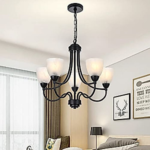 MELUCEE Classic Modern Chandeliers for Dining Room with Alabaster Glass Shade, 5-Light Dining Room Light Over Table Contemporary Ceiling Light Fixtures Traditional for Foyer Kitchen Bedroom