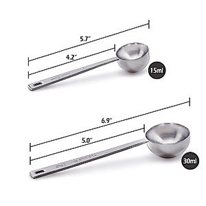 Orblue Premium Coffee Scoop Set - 1 Tbsp (15ml) & 2 Tbsp (30ml) Measuring Tablespoon - Stainless Steel Coffee Measuring Spoon and Scooper with Long Handles - Pack of 2