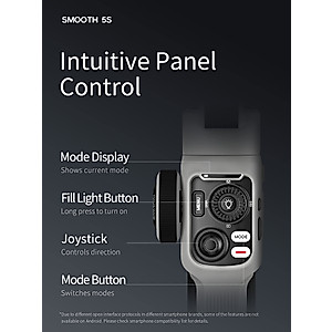 Zhiyun Smooth 5S Phone Gimbal, 3-Axis Smartphone Stabilizer with Built-in and Magnetic Fill Light, AI Face Tracking for iPhone and Android, YouTube TikTok Video, Gray Combo