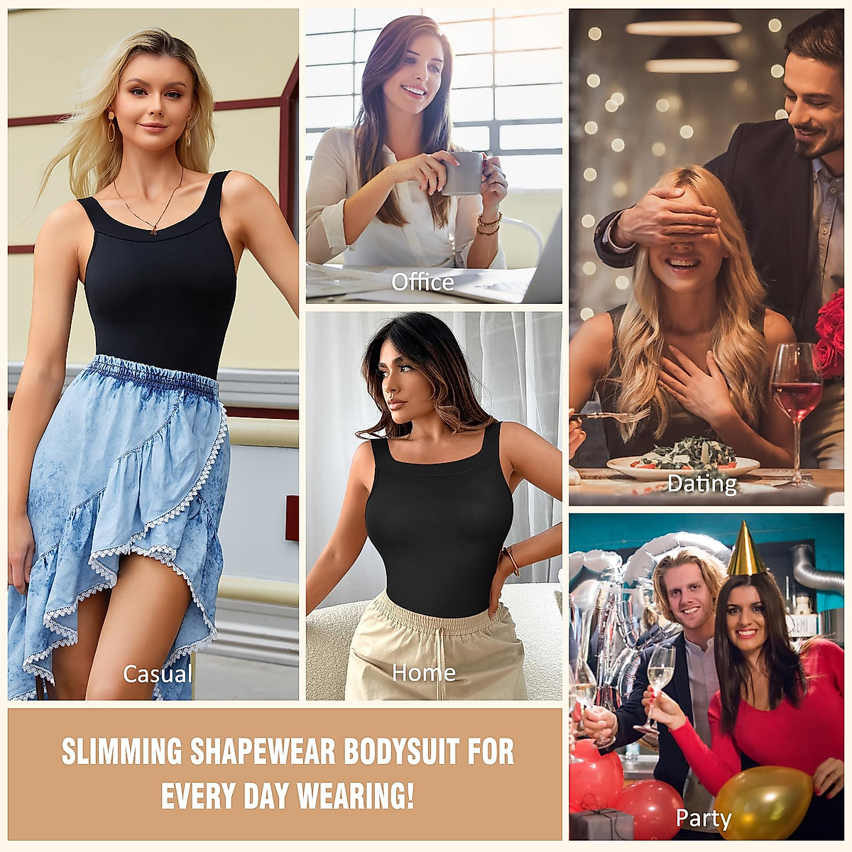 Irisnaya Seamless Shapewear Tummy Control Bodysuit Sleeveless Round Neck Body Shaper Cami Jumpsuit Tank Top One Piece Leotard (X-Large, Black)