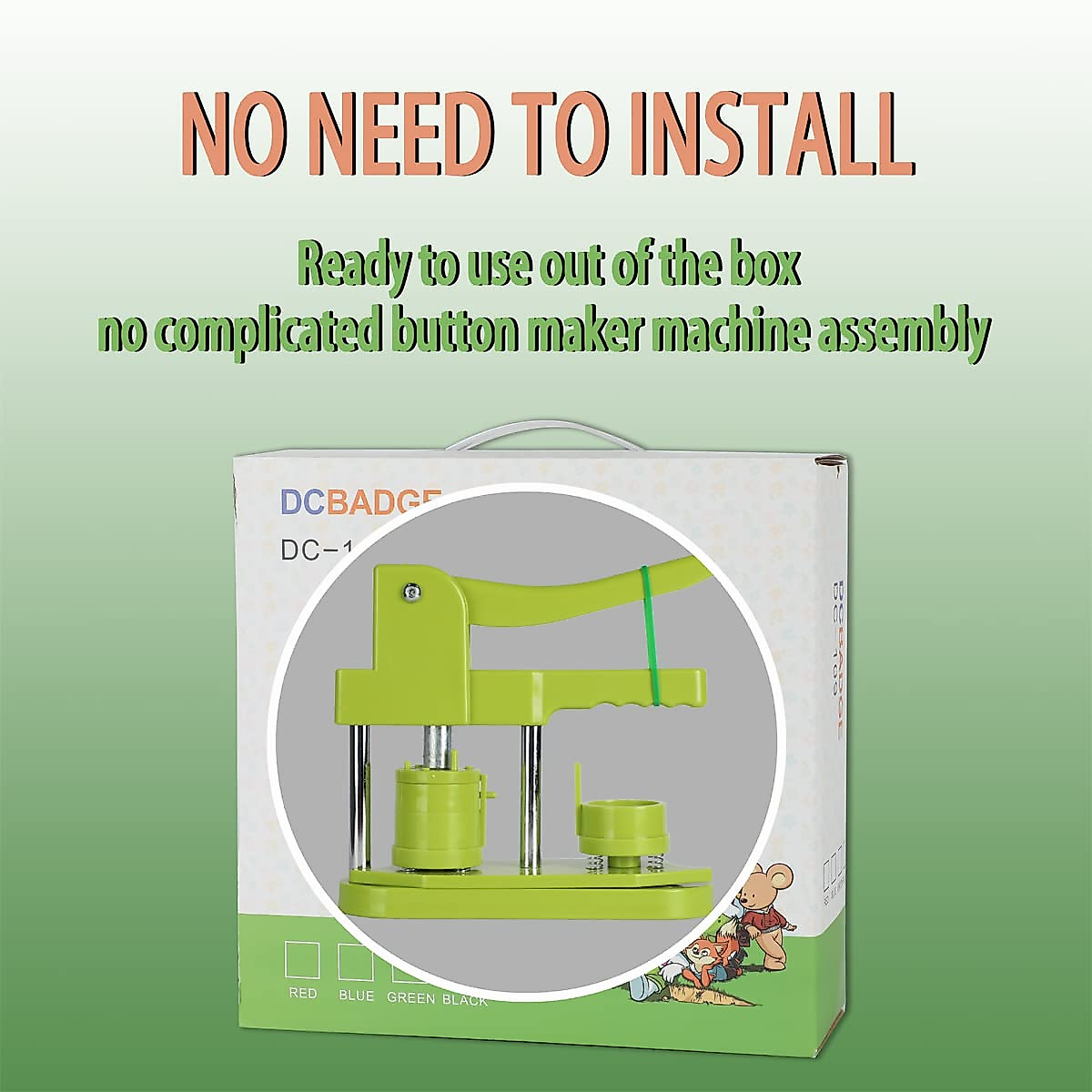 ZKGRAND Upgrade Version Button Maker Machine(Green) 32mm(1¼ in),DIY Pin Button Maker Press Machine Kit,Badge Punch Press Machine with Free 100pcs Button Parts&Pictures&Circle Cutter&Magic Book