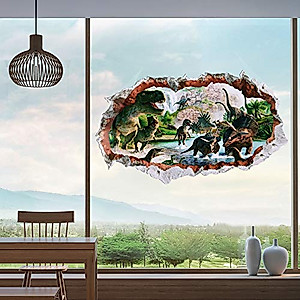 2 Sheets Dinosaur Wall Decals Dinosaur Forest Wall Stickers Self Adhesive 3D Smashed Wall Arts Removable Wall Mural Decals for Kids Nursery Bedroom Living Room (Jumping Dinosaurs)