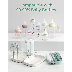 Momcozy Bottle Brush Set - Baby Bottle Cleaner Kit with Silicone Brush, Nipple Brush, Straw Brush, Soap Dispenser, Drying Rack - 7 in 1 Bottle Cleaning Tool for Home and Travel, Green