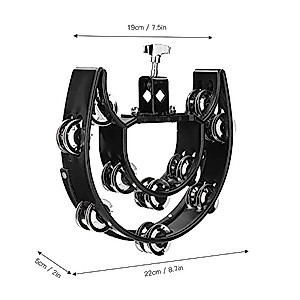 Hand Held Double Row Tambourine, Metal Jingles Half Moon Hi Hat Tambourine with Mounting Bracket for Drummers Guitarists