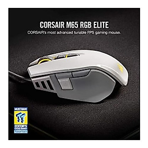 Corsair M65 RGB Elite - FPS Gaming Mouse - 18,000 DPI Optical Sensor - Adjustable DPI Sniper Button - Tunable Weights - White