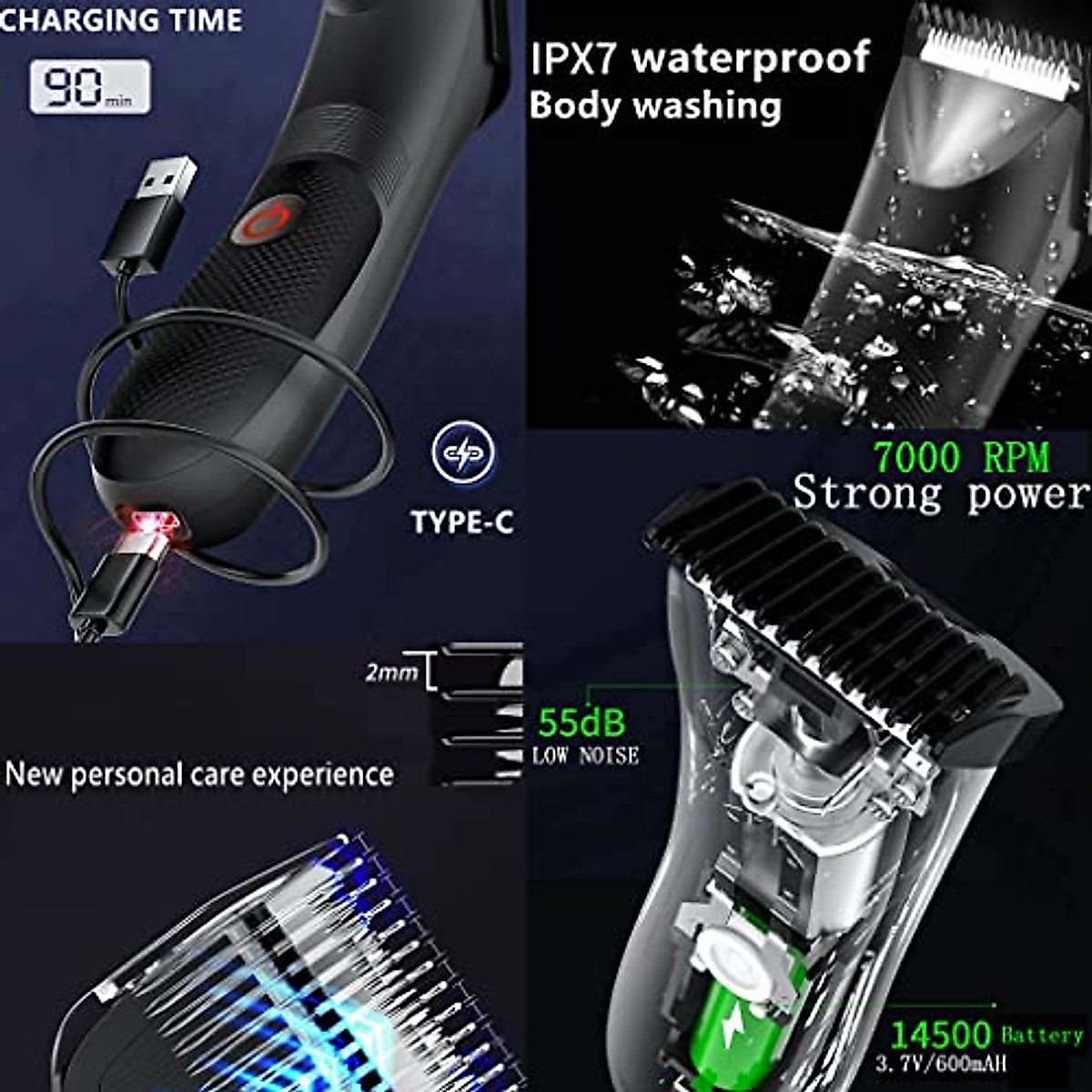 FENGCHUNS Body Hair Trimmer,Electric Groin Trimmer for Men,Ball Shaver Trimmer with LED Indicator,Male Pubic Hair Trimmer, Waterproof Wet/Dry Trimmer Women Hair Clipper Safety Body Grooming