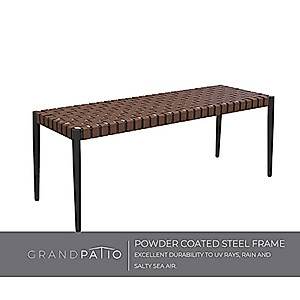 Grand patio Outdoor/Indoor Aksel 2-Seat Bench, Steel Frame Leather-Look Resin Wicker Bench with Tapered Legs, Scandinavian Style Bench for Small Front Porch Entryway Bench for Garden Dining