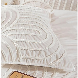 INDACORIFY Cotton Tufted Duvet Cover Duvet Cover Comforter Cover Bohemian Bedding 3 Pcs Set Washed Indian Cotton Duvet with 2 Pillow Cover (Ivory, California King 98X104 Inches)