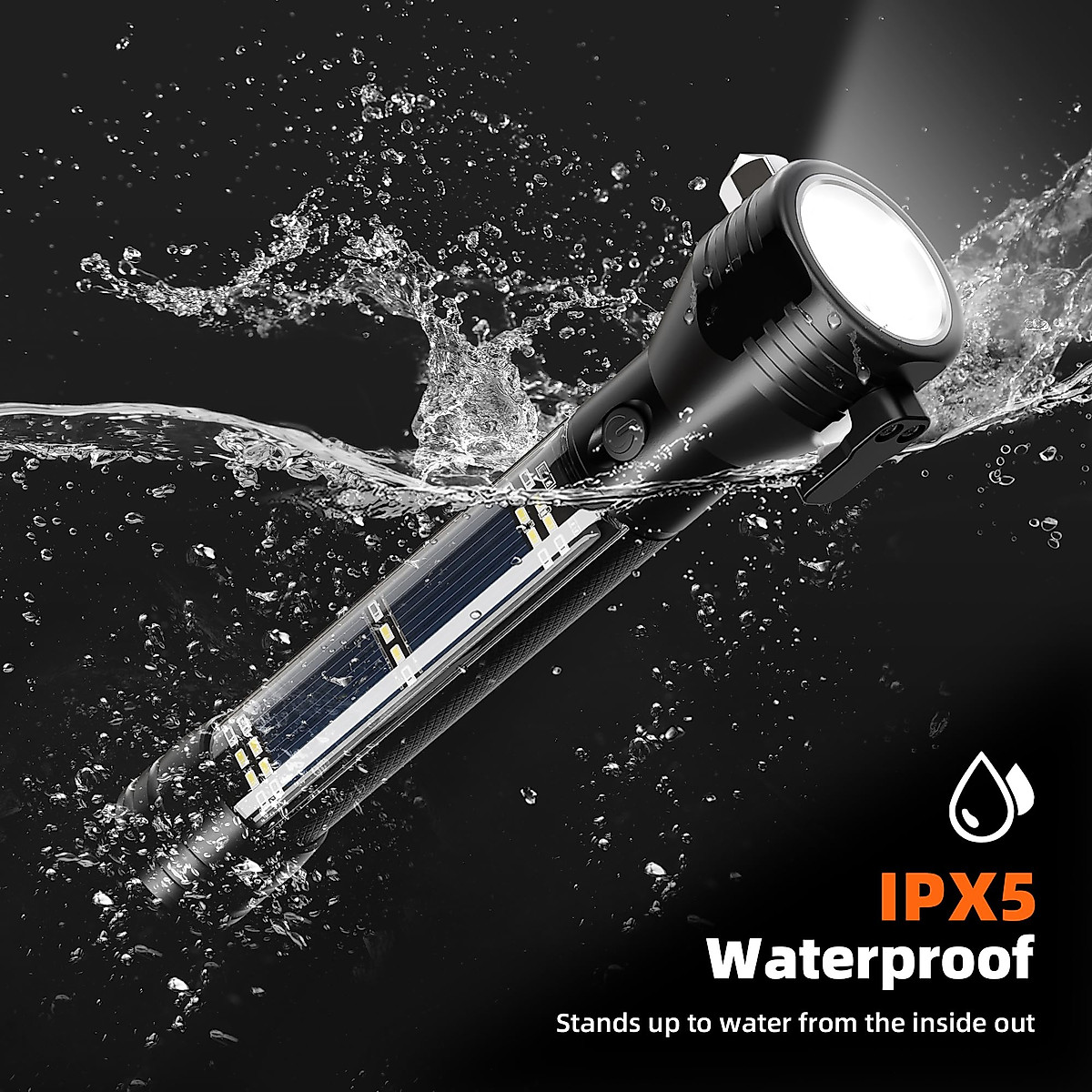 Otdair Solar/Rechargeable LED Flashlight, Multi Function Ultra Bright Flashlight, Emergency Strobe Light, USB-C Rechargeable, 5 Modes for Outdoor, Camping, Hiking