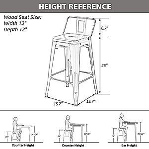 Apeaka 26 inch Metal Bar Stools Set of 4 Modern Counter Height Stools with Backs Low Back Bar Chairs for Indoor Outdoor Matte Black