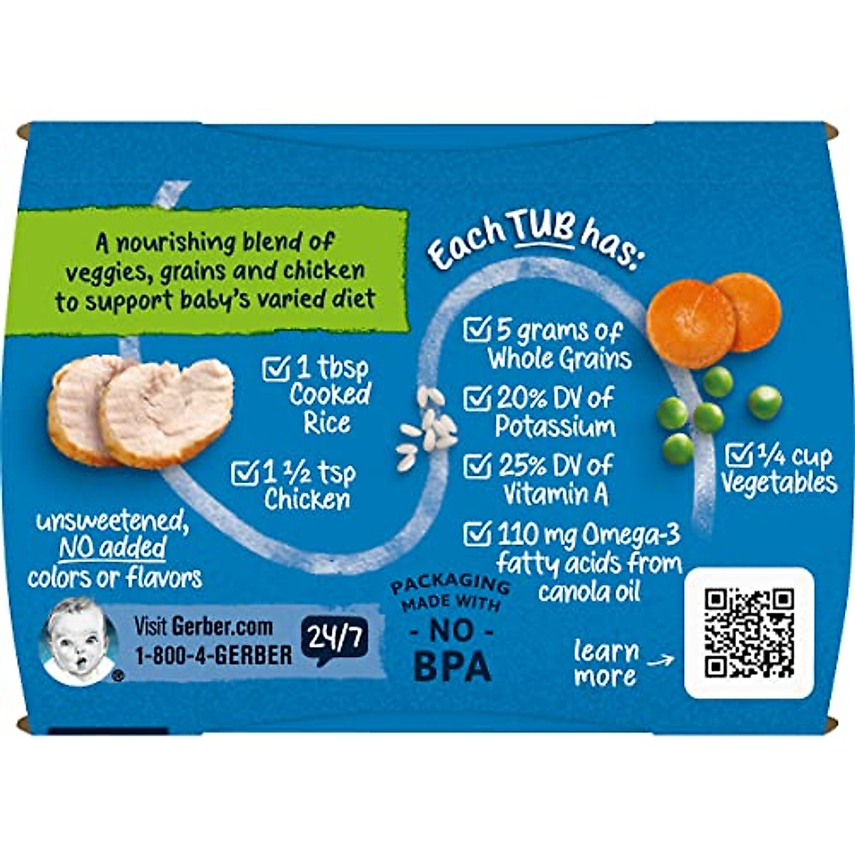 Gerber Mealtime for Baby 2nd Foods PowerBlend Baby Food Tubs, Vegetable Chicken, No Added Colors or Flavors, 2-4 Ounce Baby Food Tubs/Pack (Pack of 4)