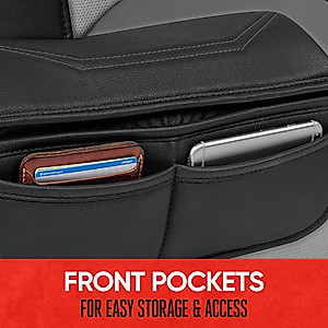 Motor Trend LuxeFit Gray Seat Cover for Cars Trucks Van SUV (1 Piece), Premium Faux Leather Car Seat Cover, Easy to Install Automotive Seat Cover with Storage Pockets, Fits Most Vehicles