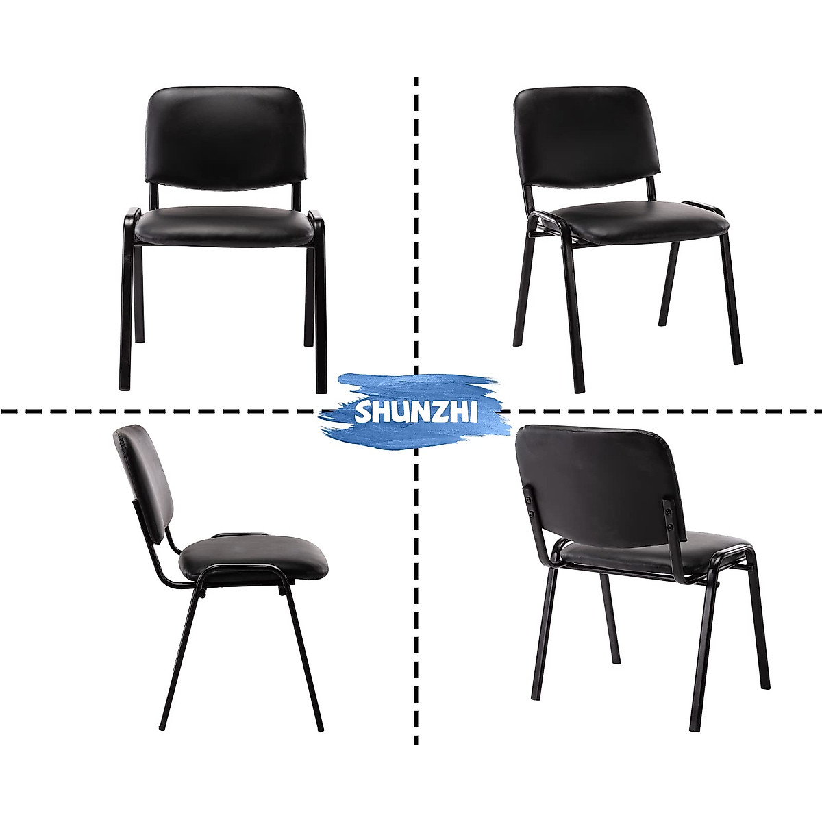 Shunzhi Waiting Room Chairs Set of 10 Stackable Conference Room Chairs Pu Leather Office Guest Chairs Side Reception Chairs for Breakroom/Lobby/Events/Church/School/Hall/Hotel,Black,10PCS