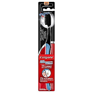 Colgate Slimsoft Floss-Tip Charcoal Toothbrush, Soft (4 Count)