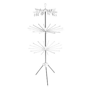 GOTOTOP Tripod Clothes Drying Rack, Collapsible Portable Tripod Clothes Drying Rack Simple Indoor Outdoor with 4 arms for Laundry Hanging Towels Baby Clothes Socks Underwear(Ivory White)