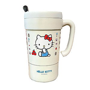 Everyday Delights Hello Kitty Stainless Steel Insulated Cup with Lid, Straw & Stir Stick, 580ml (White)