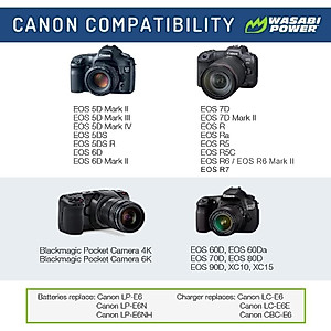 Wasabi Power LP-E6NH Battery (2-Pack) & Dual USB Charger for Canon EOS 5D Mark II/III/IV, 5DS, 5DS R, 6D, 6D Mark II, 7D, 7D Mark II, 70D, 80D, 90D, R, R5, R5C, R6, R7, Ra, XC10, XC15, BMPCC 4K and 6K
