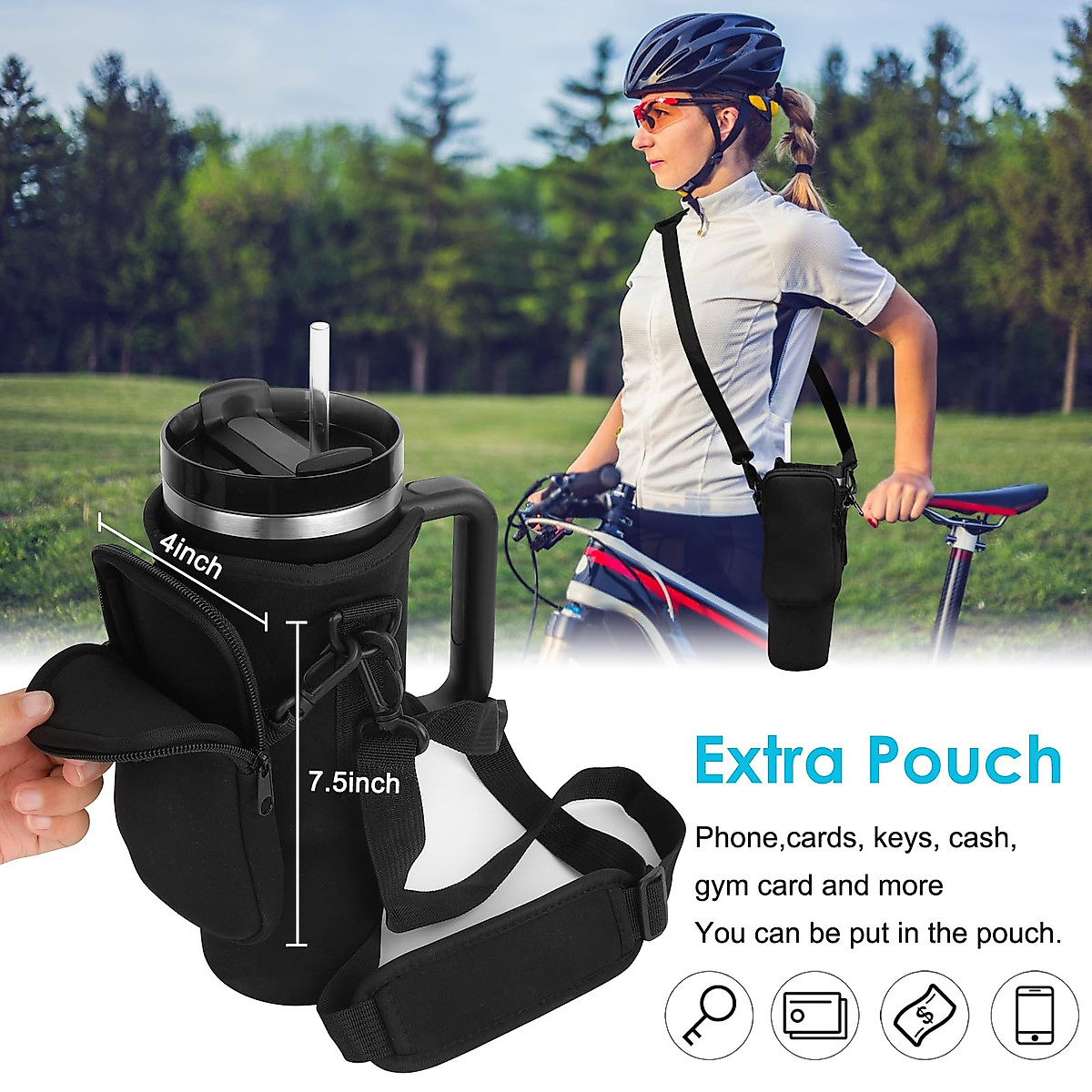 E-Senior 40 oz Tumbler with Handle and Carrier Bag, Stainless Steel Cup Reusable Insulated Coffee Mug,Keep Hot/Cold,Travel Water Bottle with holder For Travel Home, Office (Black)