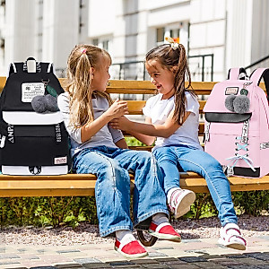 Lmeison Backpack for Girls Kids Schoolbag Children Bookbag Women Casual Daypack Teenage Girls' Backpack Middle School Students Bookbag Outdoor Daypack with USB Charge Port, Pink