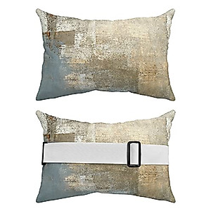 Recliner Head Pillow Ledge Loungers Chair Pillows with Insert Abstract Art Painting Gery and Cream Color Lumbar Pillow with Adjustable Strap Outdoor Waterproof Patio Pillows for Beach Pool, 2 PCS