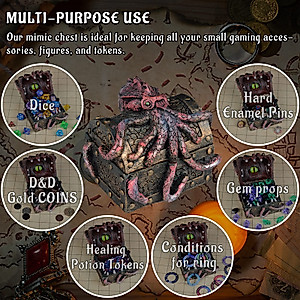 DND Mimic & Octopus Chest Box with Polyhedral Mystery Dice Set - Medieval Resin Cthulhu Dice Storage Case Perfect for Dungeons and Dragons, Board Game, Tabletop RPG and Gaming Accessories