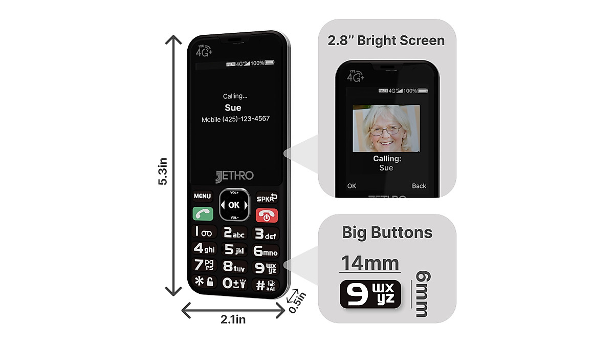 Jethro SC490 4G Unlocked Senior Cell Phone/Plan 6 Months, Unlimited ...