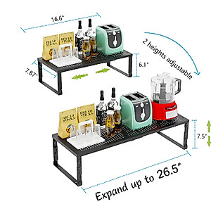 Jojocross Expandable adjustable stackable kitchen organizer, spice rack,Metal Pantry Storage Shelves Rack,Counter Shelf for Cabinets, Countertop, Cupboard(1 PACK/MEDIUM/BLACK)