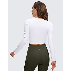 CRZ YOGA Womens Long Sleeve Crop Workout Tops Athletic Yoga Running Cropped Tops Slim Fit Gym Shirts White Small
