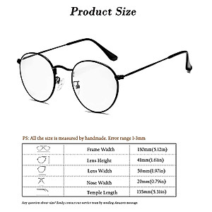 HJSTES Round Blue Light Glasses for Women Men Retro Circle Clear Lens Metal Frame Eyeglasses (Black)