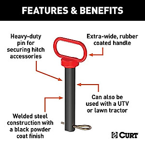 CURT 45803 1 x 5-1/2-Inch Clevis Pin Hitch with Rubber-Coated Handle and Clip