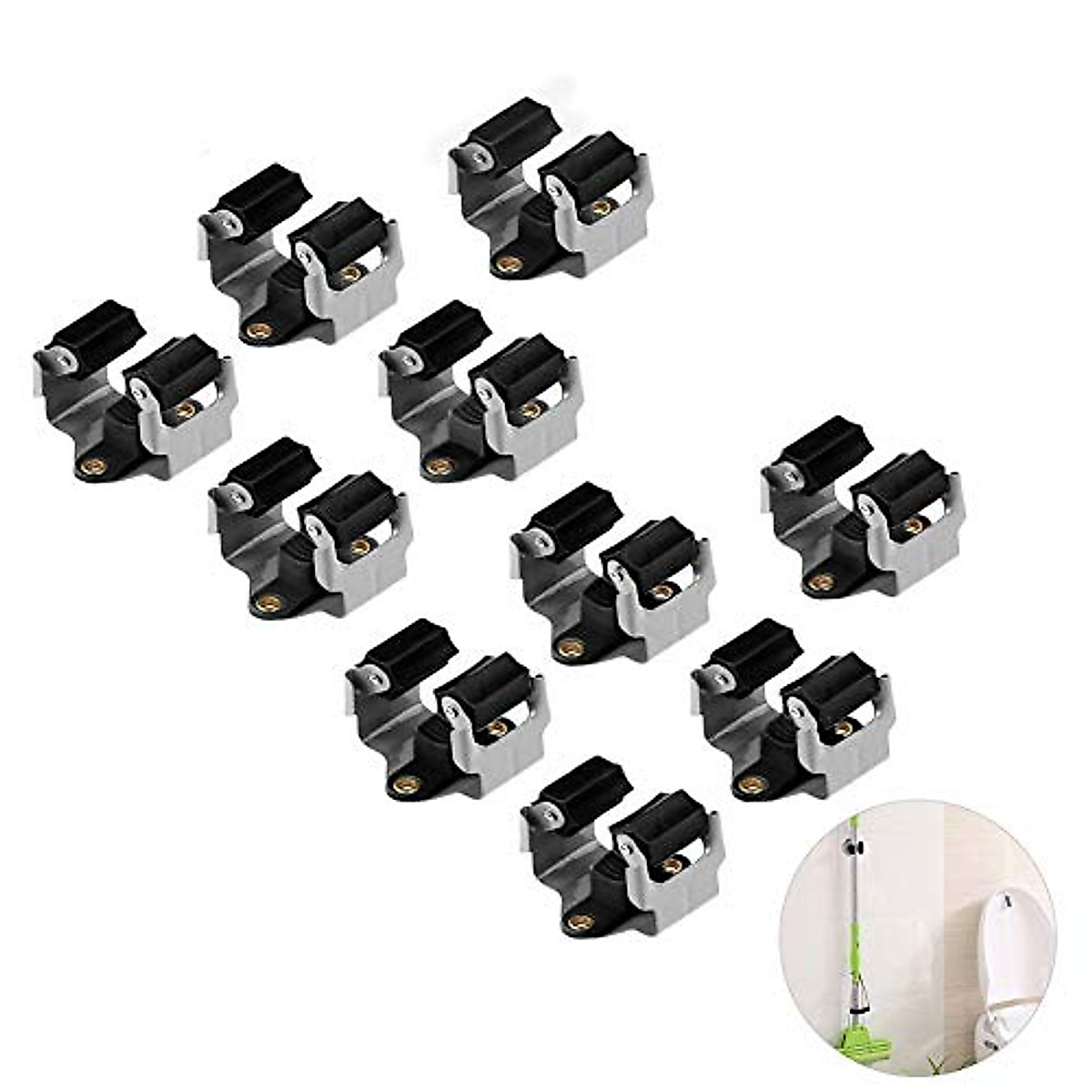 Broom Holder Wall Mount 10 Pack Heavy Duty Metal Mop Broomstick Shovel Handle Hanging Clips Clamp Organizer Hanger Rack Gripper