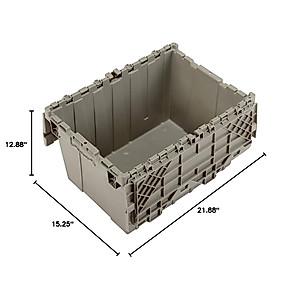 Monoflo Global Industrial Distribution Container With Hinged Lid, 21-7/8x15-1/4x12-7/8, Gray