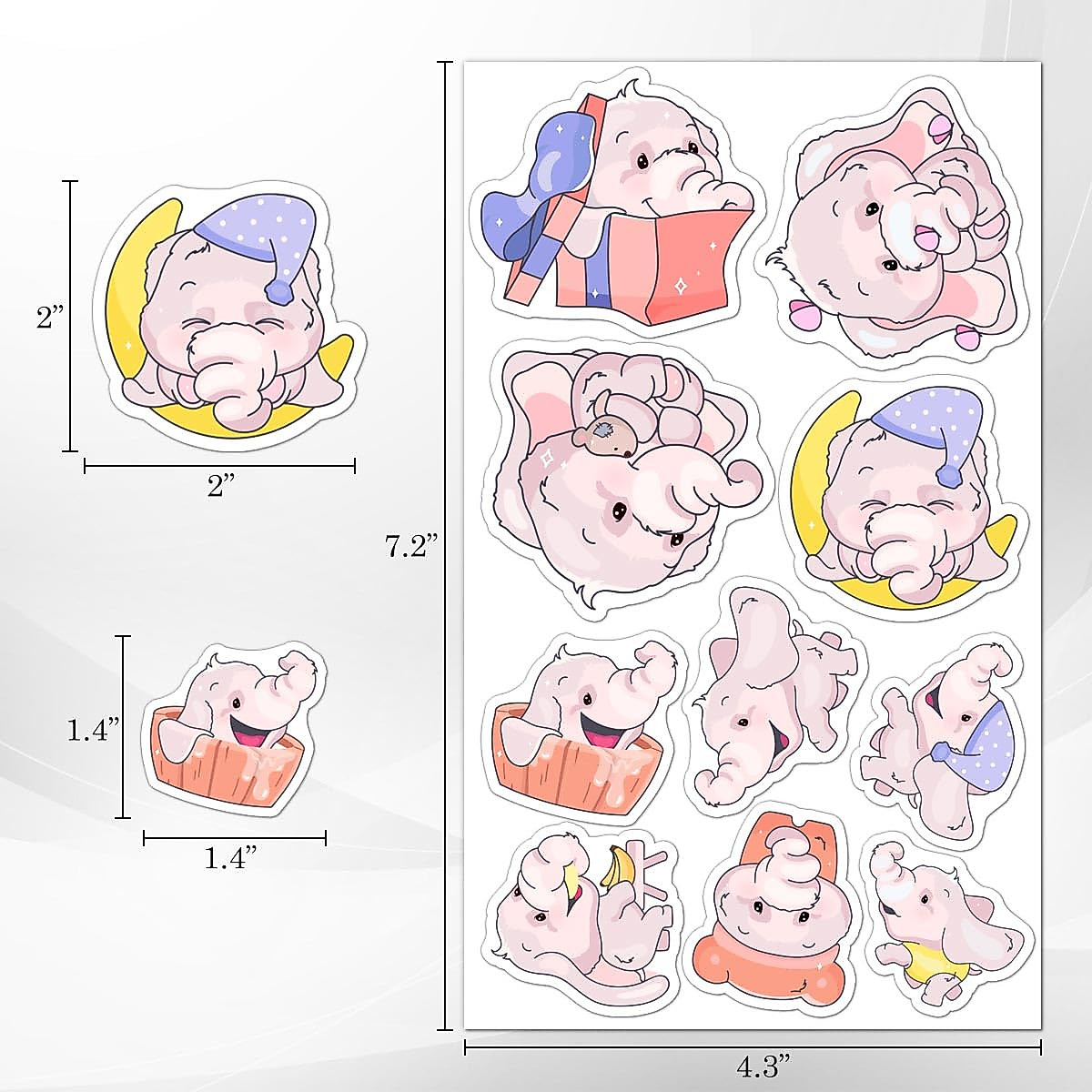 Pack 50 Pcs Cute Animal Elephant Stickers for Water Bottles Waterproof Laptop Luggage Cup Computer Scrapbooking Teens Adults Girls Boys Aesthetic Sticker Packs Small Vinyl Decals