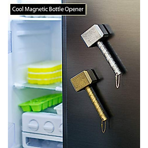 VNFLY Magnetic Hammer Shaped Beer Opener, Beer Gifts Bottle Opener for Men, Husband, Dad, Grandpa, Boyfriend (Silver)