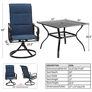 PatioFestival Patio Dining Set 5 Pieces Metal Outdoor Furniture Sets Outside Suqare Table Swivel Rocker Chairs with All Weather Frame (5Pcs, Blue)