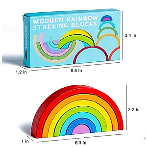 ESLETO Wooden Rainbow Stacker Nesting Puzzle Toy, Creative Color Stacking Nesting Puzzle Blocks, Educational Montessori Toy Set for Kids Boy Toddlers (Rainbow)