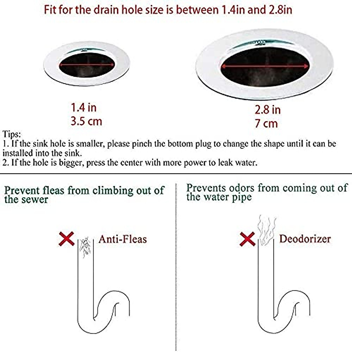 JdikGdik 5 Packs Sink Stopper Silicone Bathtub Stopper,Kitchen Sink Drain Strainer,Bathroom Drain Plug Drain Stopper,Shower Drain Sink Cover with Hair Strainer, Laundry Sink Drain Stopper (5 Colors)