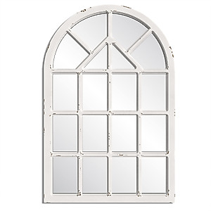 Barnyard Designs 30x47 Wood Cathedral Mirror – Arched Window Farmhouse Mirror for Living Room and Entryway Wall Decor (White)