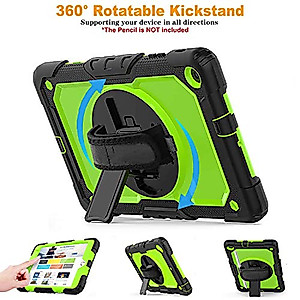 Herize SM-T510 Galaxy Tab A 10.1 Inch Case with Strap, Shockproof Rugged Case with Built-in Kickstand, 3 Layers Heavy Duty Protection, Green