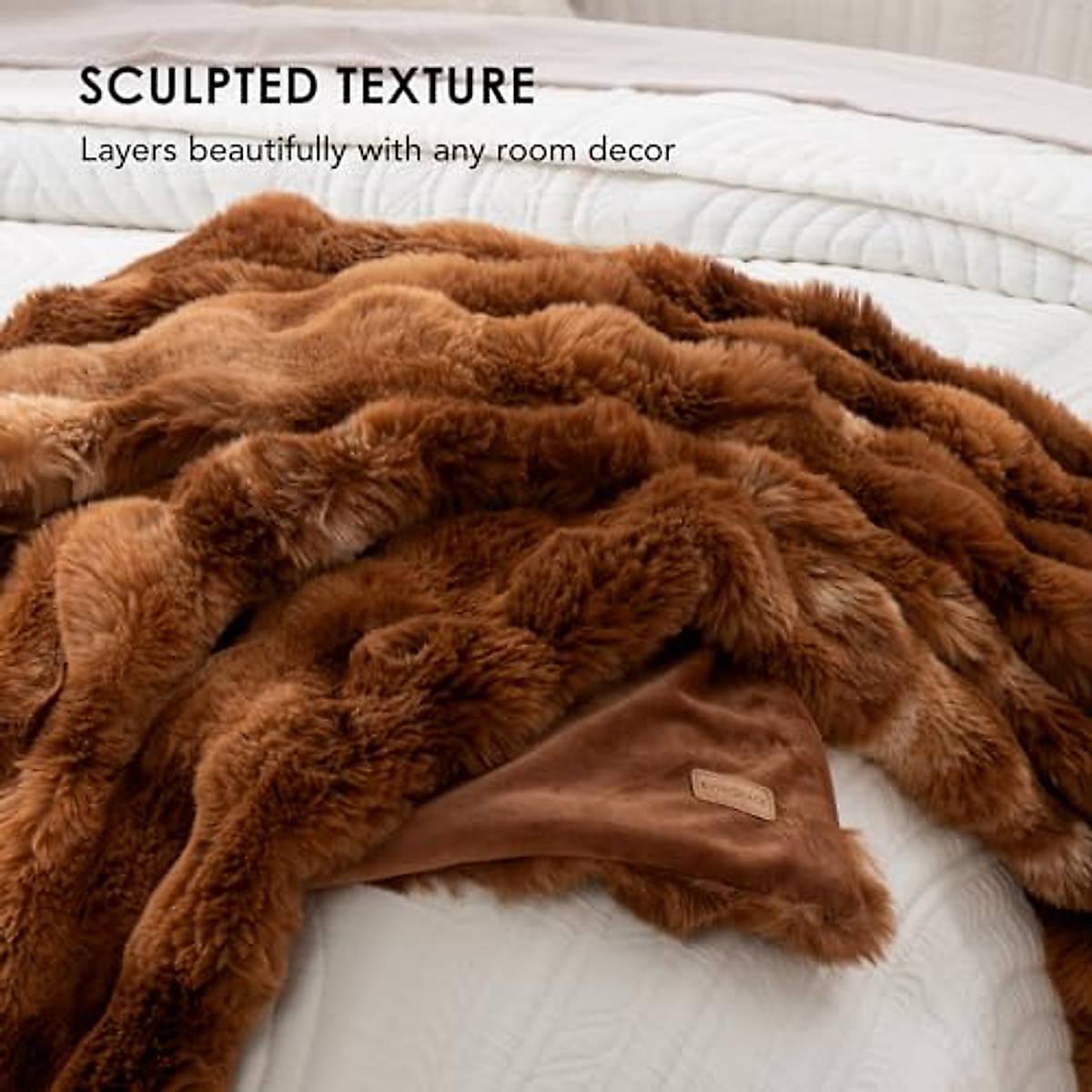 EVERGRACE Ultra Soft Luxury Fluffy Ridgeline Faux Rabbit Fur Throw Blanket, Thick Warm Bubble Throw for Bed, Cozy Plush Reversible Blankets for Couch, Chair, Sofa, Lion Caramel, 60x80 Inches, 870 GSM