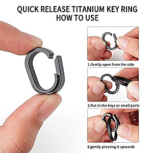 FEGVE Titanium Key Chain Rings with 2 Stainless Steel Key Rings, Mini carabiner Key holder Small Quick release Connecting Keychain Accessories for Home Car Keys bag pendant