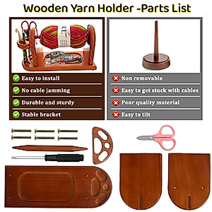 Generic Yarn Holder for Crocheting Wooden Yarn Rack Stand with Slots Yarn Storage Organizer Knitting & Crochet Supplies Horizontal Yarn Spinner Stable Yarn Ball Dispenser for Knitting Lovers, Brown