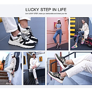 LUCKY STEP Women‘s Fashion Cusual Sneakers Platform Classic Leopard Walking Tennis Travel Shoes Chunky Colorful Lifestyle Sneakers(Fuchsia/Green,8.5B(M) US)