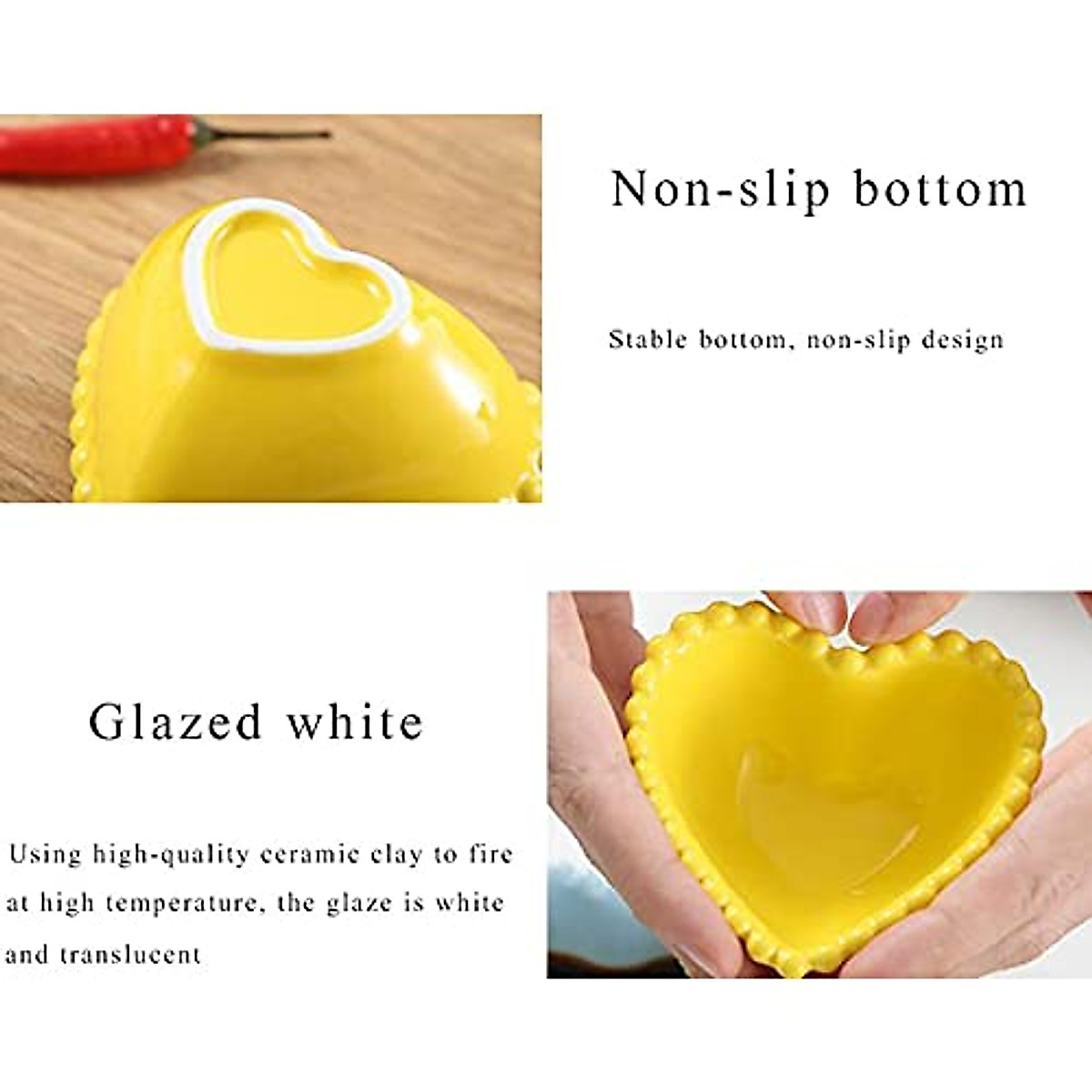 WAOCEO Appetizer Bowls Ceramic Heart Shape Sauce Dish Sushi Kitchen Dipping Bowl Appetizer Plates Porcelain Serving Dish Seasoning Dishes Set of 4 (3.15inch) Salad Bowls